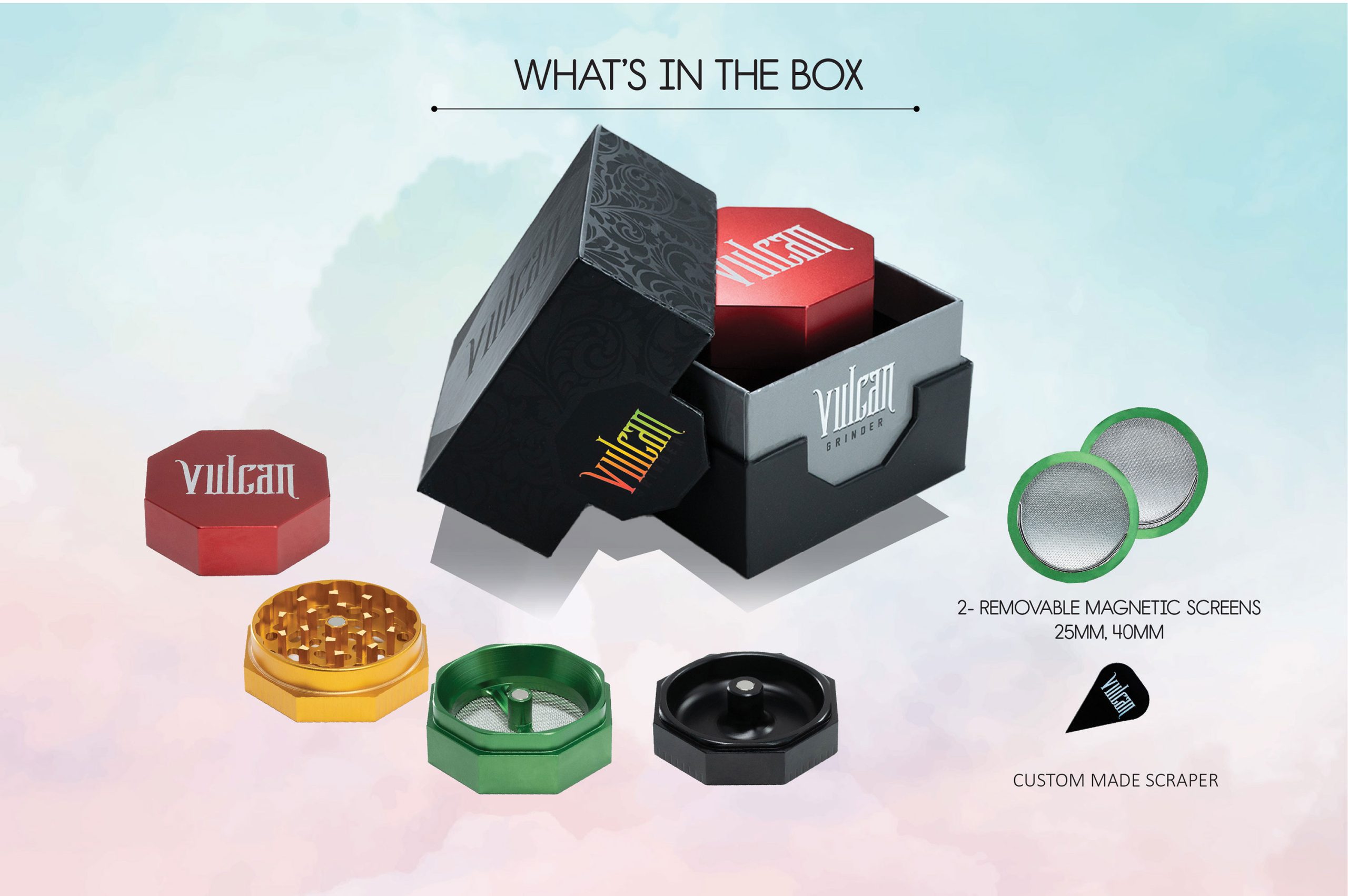Vulcan 66mm Fully Magnetic 4pc Herb Grinder-Rasta - Vulcan Grinders