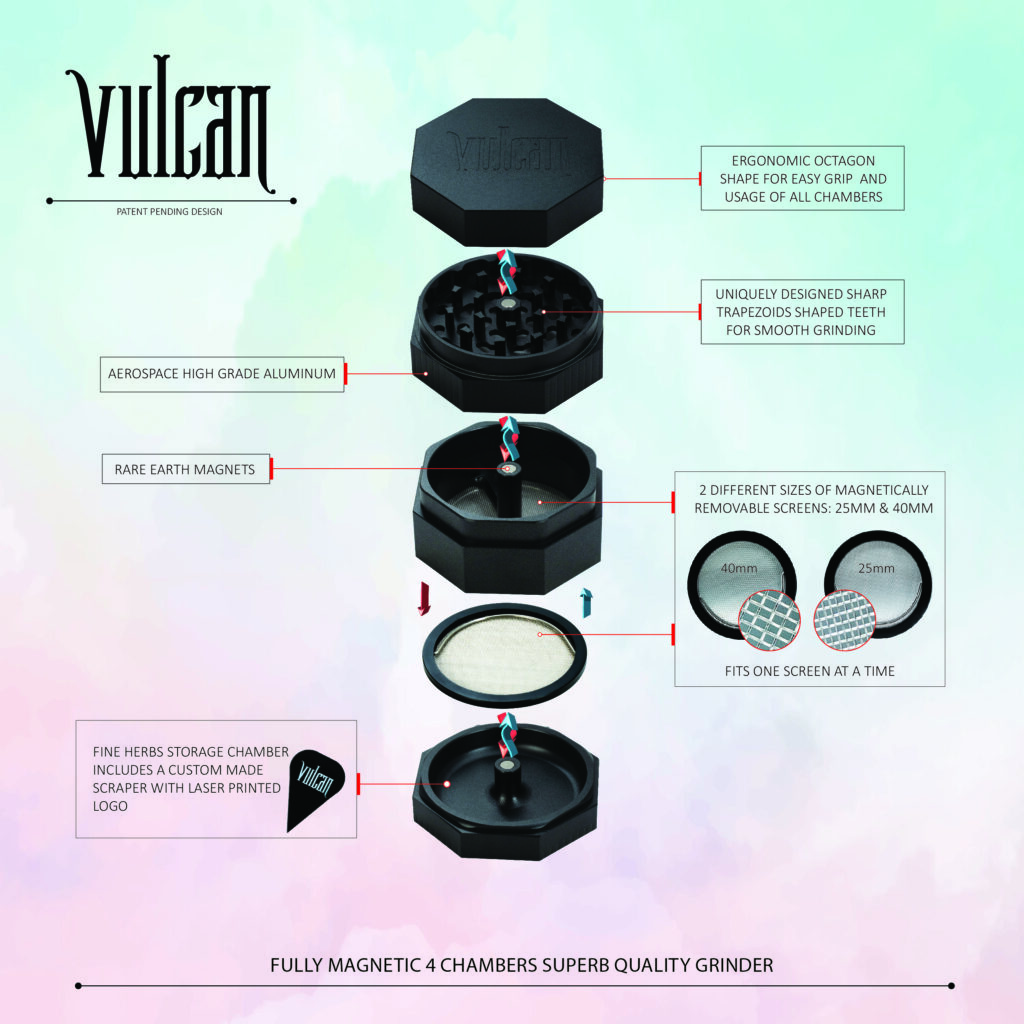 Vulcan 75mm Fully Magnetic 4pc Herb Grinder-Black - Vulcan Grinders