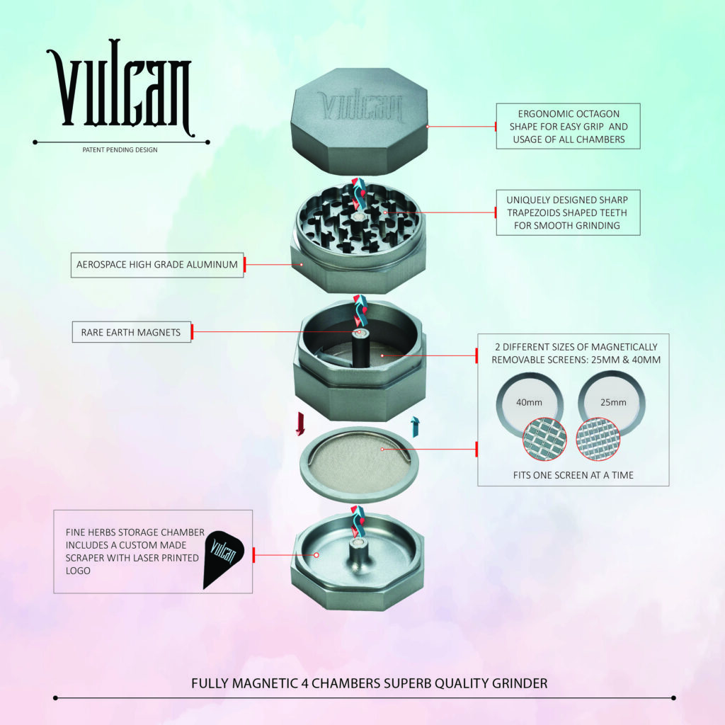 Vulcan 75mm Fully Magnetic 4pc Herb Grinder-Grey - Vulcan Grinders